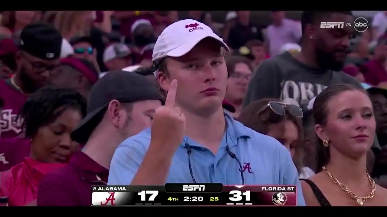 Alabama Fan: Gives camera the finger - Find clips on VLIPSY